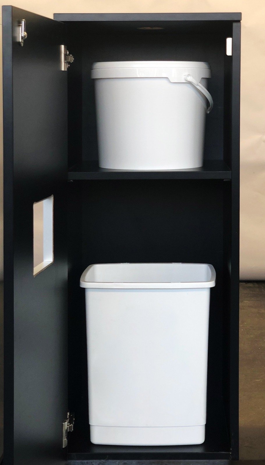 Smallbox inkl. Müll- und Spendereimer (leer) aus Holz